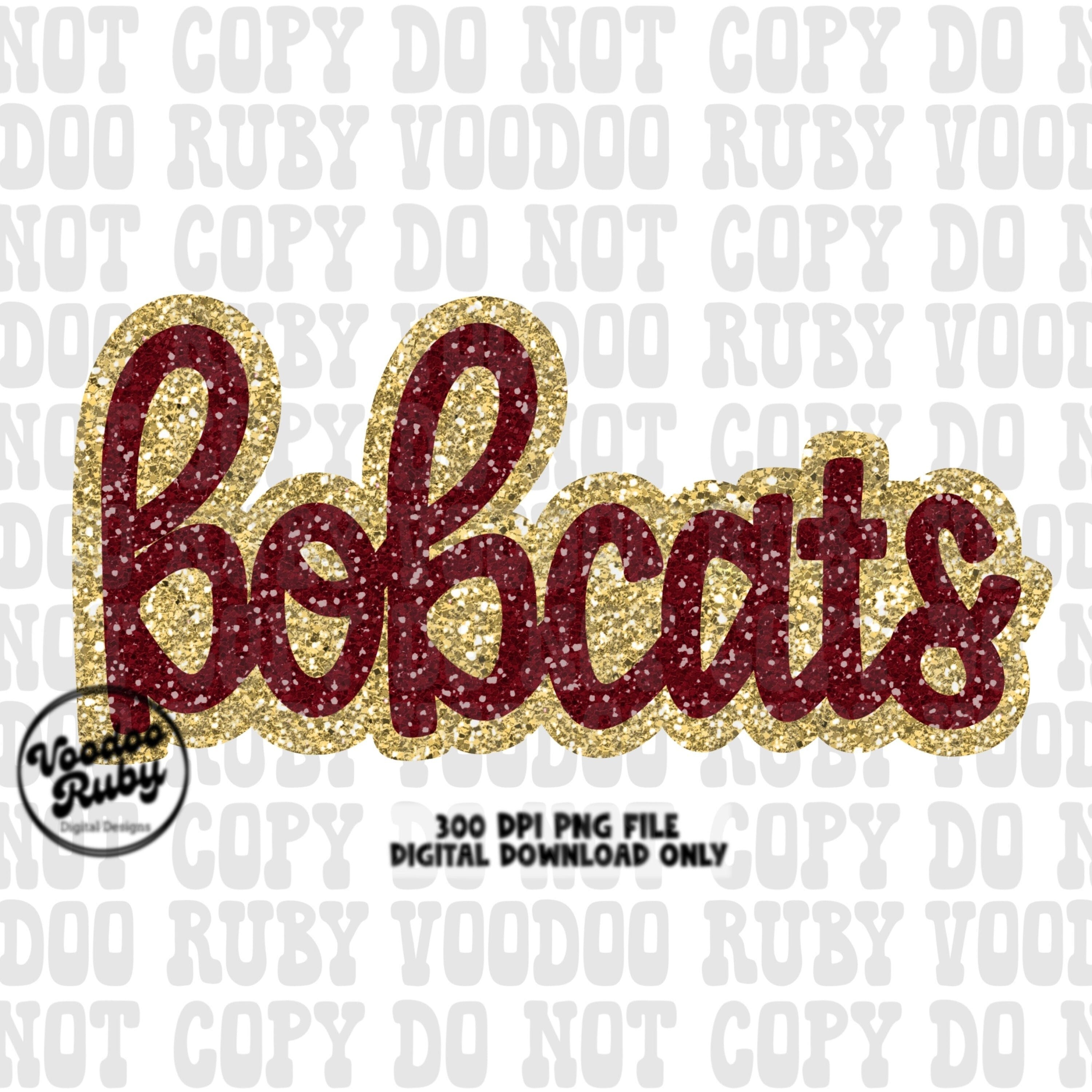 Glitter Bobcats Mascot PNG: Maroon & Gold, Faux Appliqué (Digital Down ...